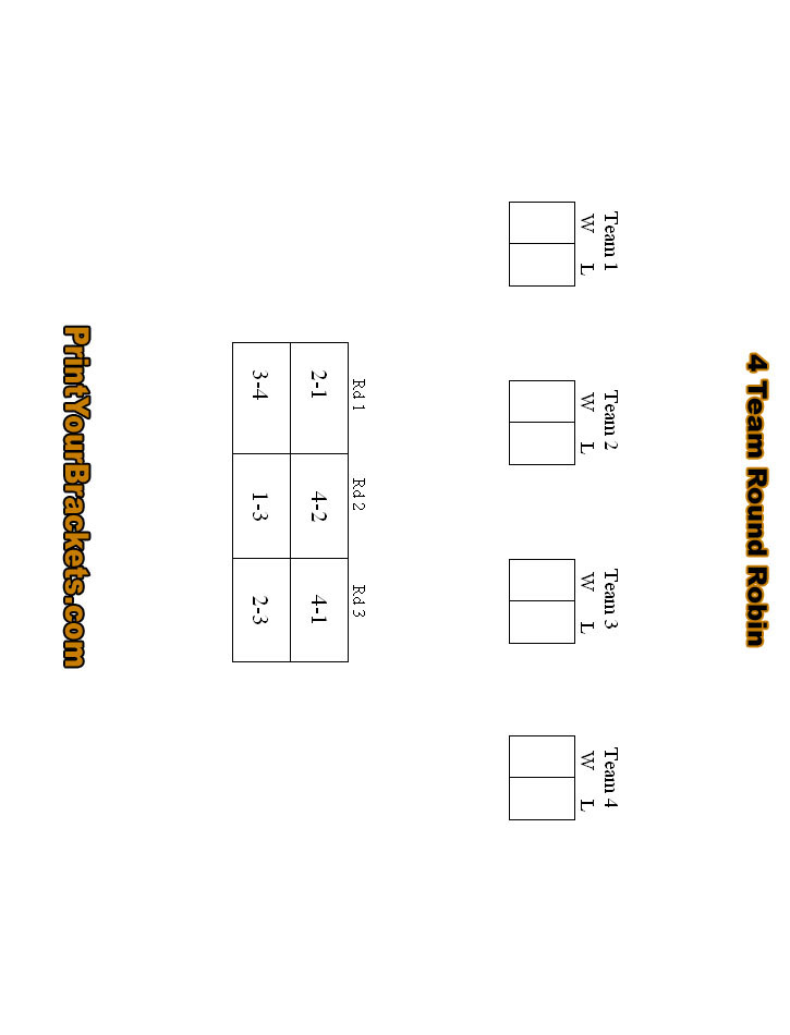 4 Team Round Robin Schedule - Templates Sample Printables