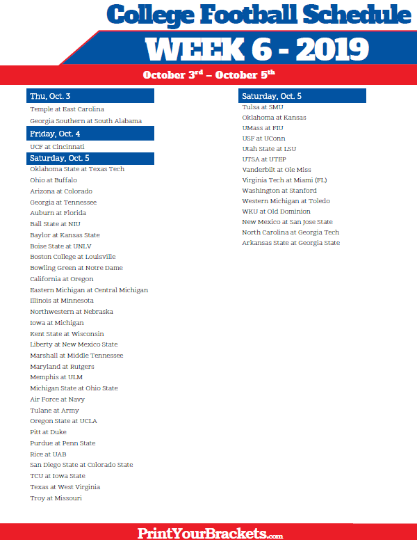 Printable Week 6 College Football Schedule 2023 Printable Week 6 College Football Schedule 2023
