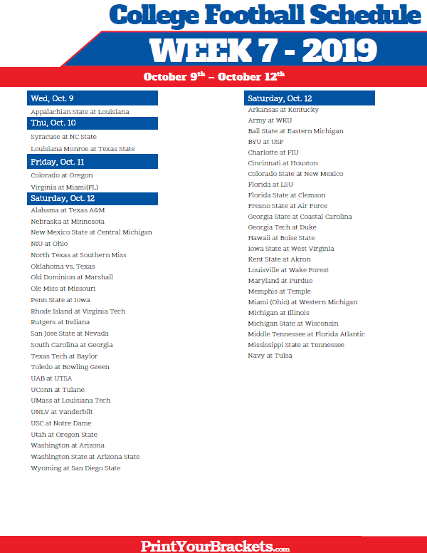 Printable Week 7 College Football Schedule 2023 Printable Week 7 College Football Schedule 2023