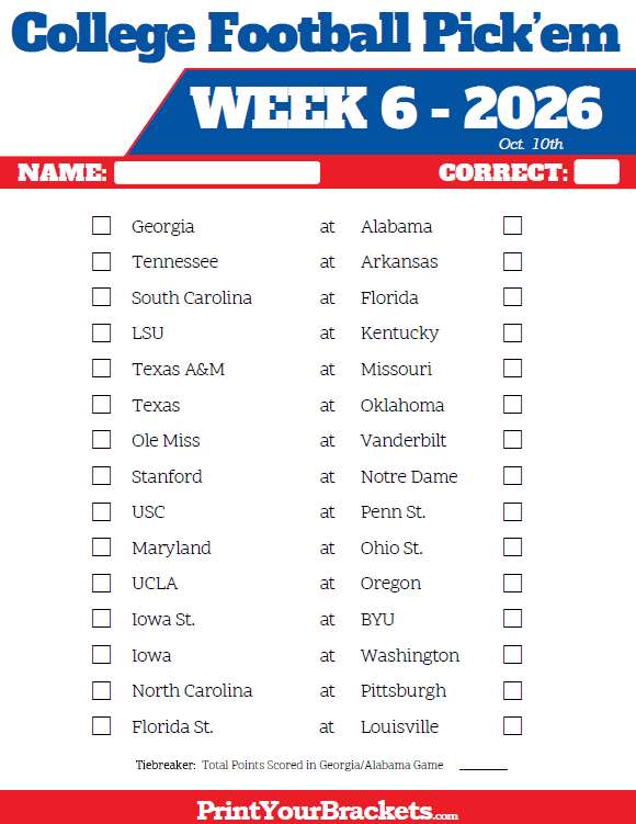 Printable Week 6 College Football Pick em Sheets 2023 Printable Week 6 College Football Pick em Sheets 2023